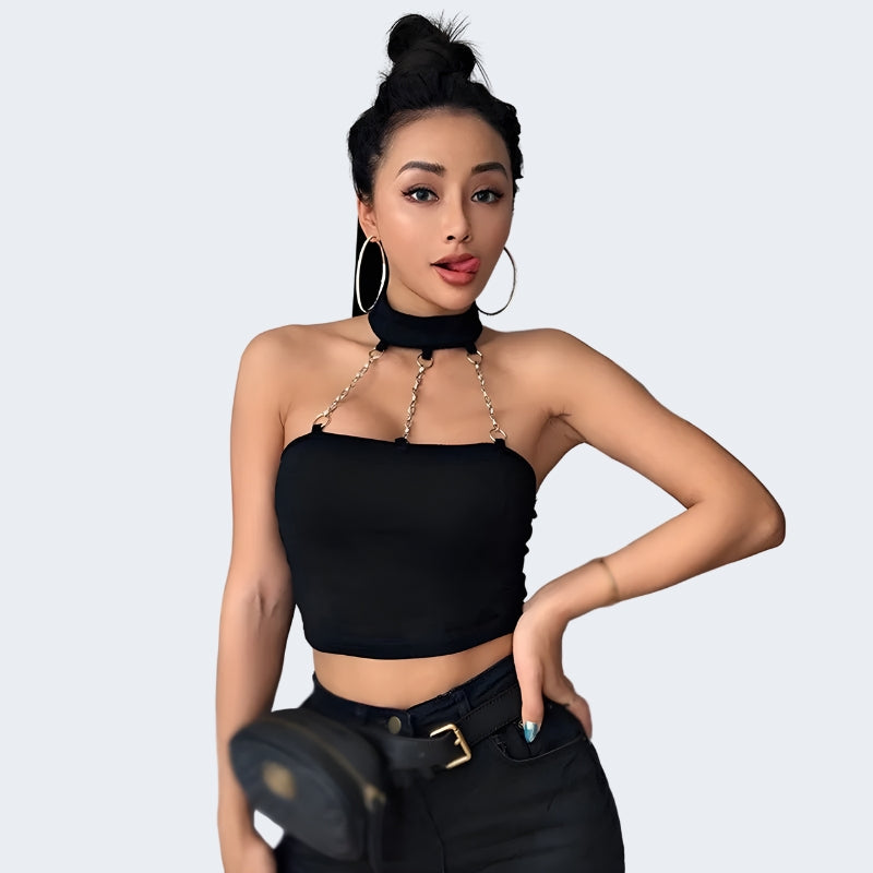 Black Top With Chain Straps – Techwear UK