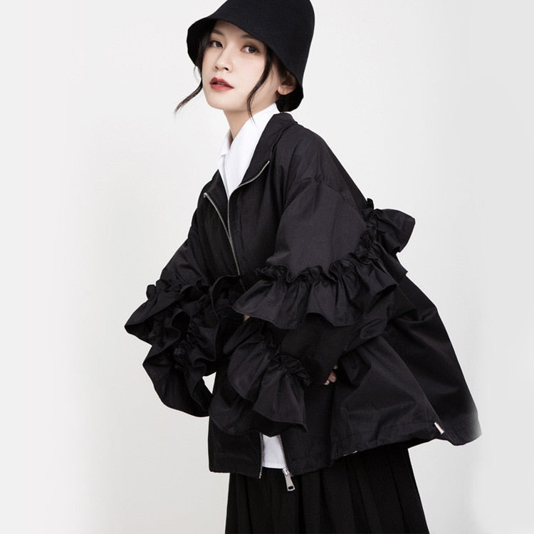 Black Ruffle Jacket Women's – Techwear UK
